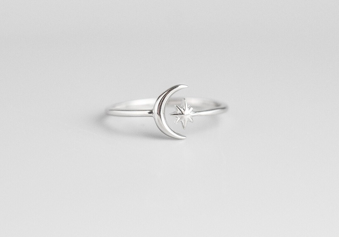 Sterling Star Ring, Moon Ring, Celestial Ring, Adjustable Ring, Moon ...