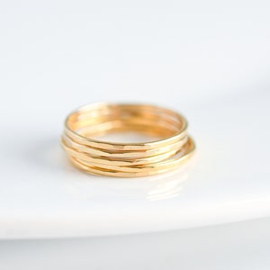 Thin Gold 14k Gold Filled Stacking Ring Set for Women Simple Hammered ...