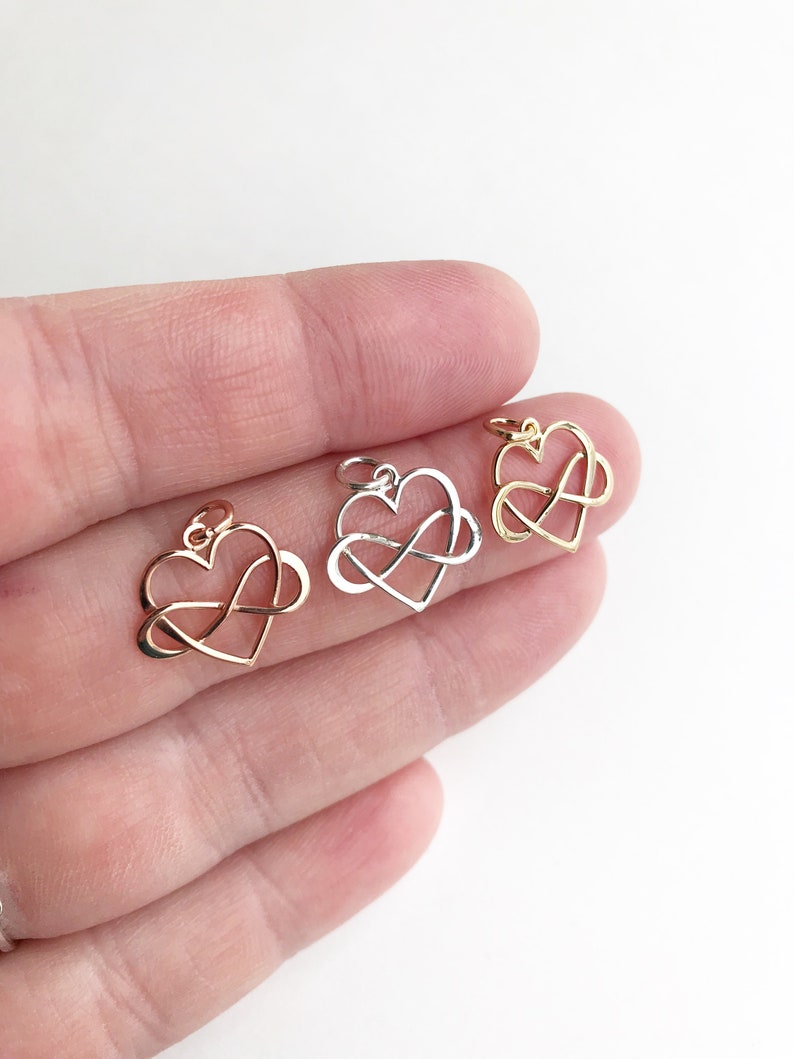 Small Sterling Silver Infinity Heart Charm - Dainty Rose Gold Heart Add ...