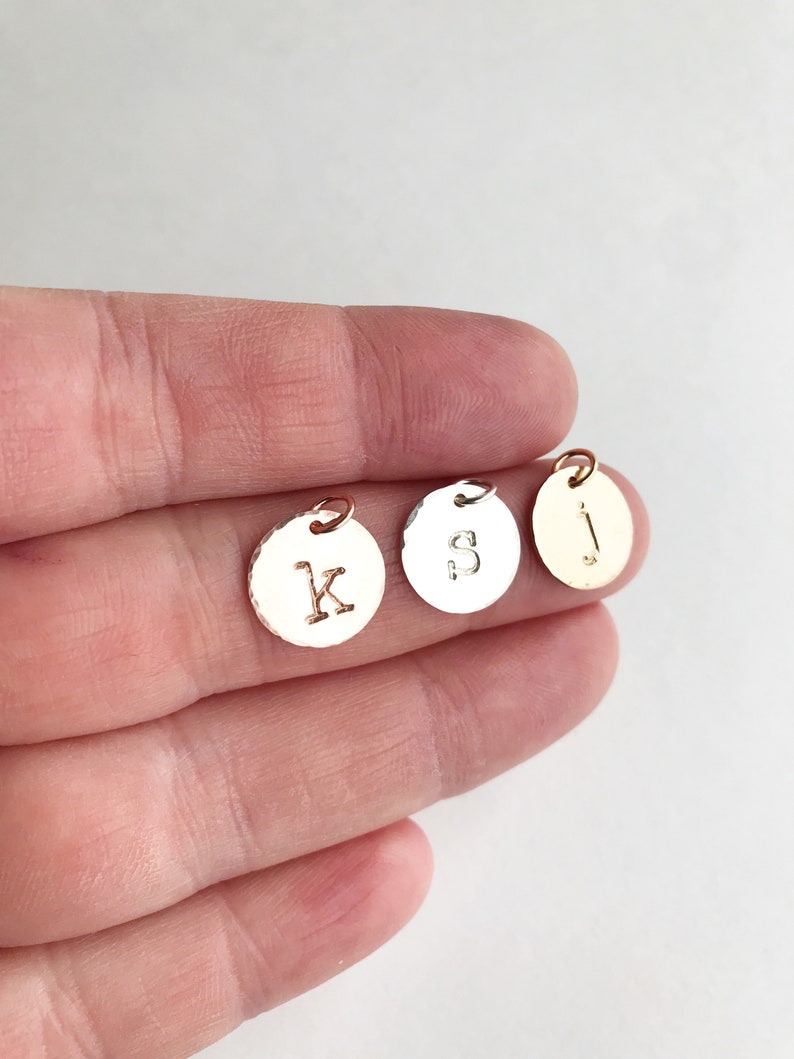 Sterling Silver Initial Disc Charm - Rose Gold Personalized Initial ...
