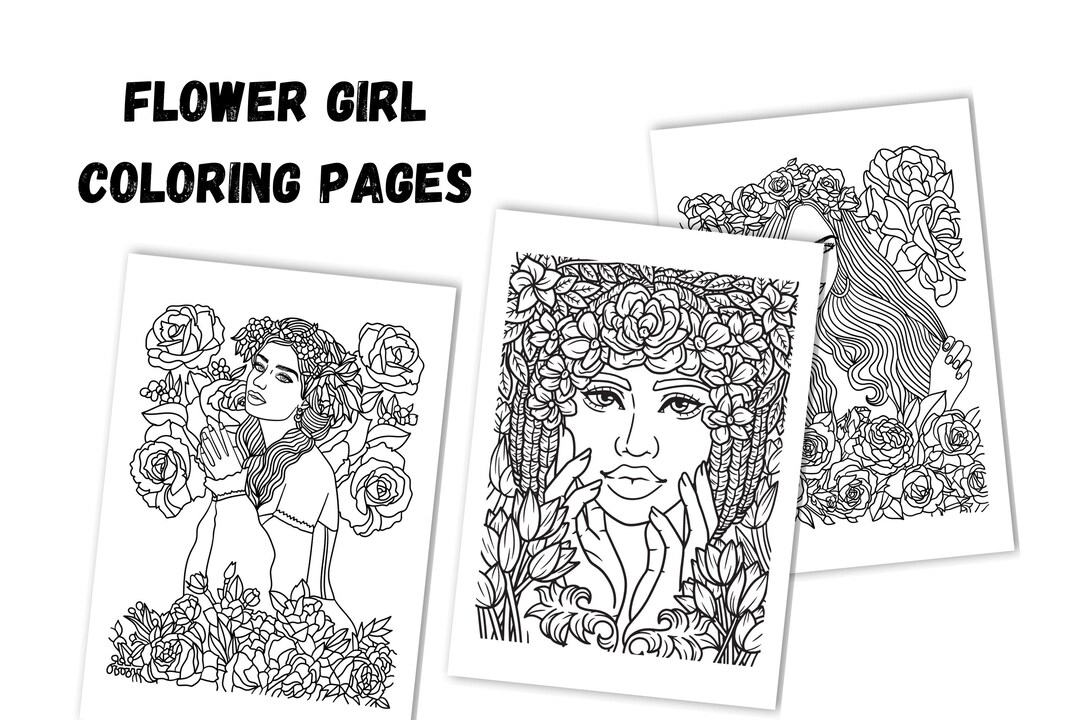 Flower Girl Coloring | Adult Coloring Book | Girl Coloring Book | Gifts ...
