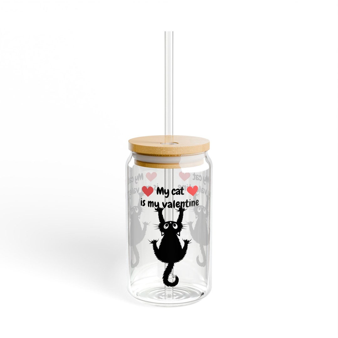 Cute Cat Valentine Sipper Glass, Cat Lover Gift, 16oz Accessories ...
