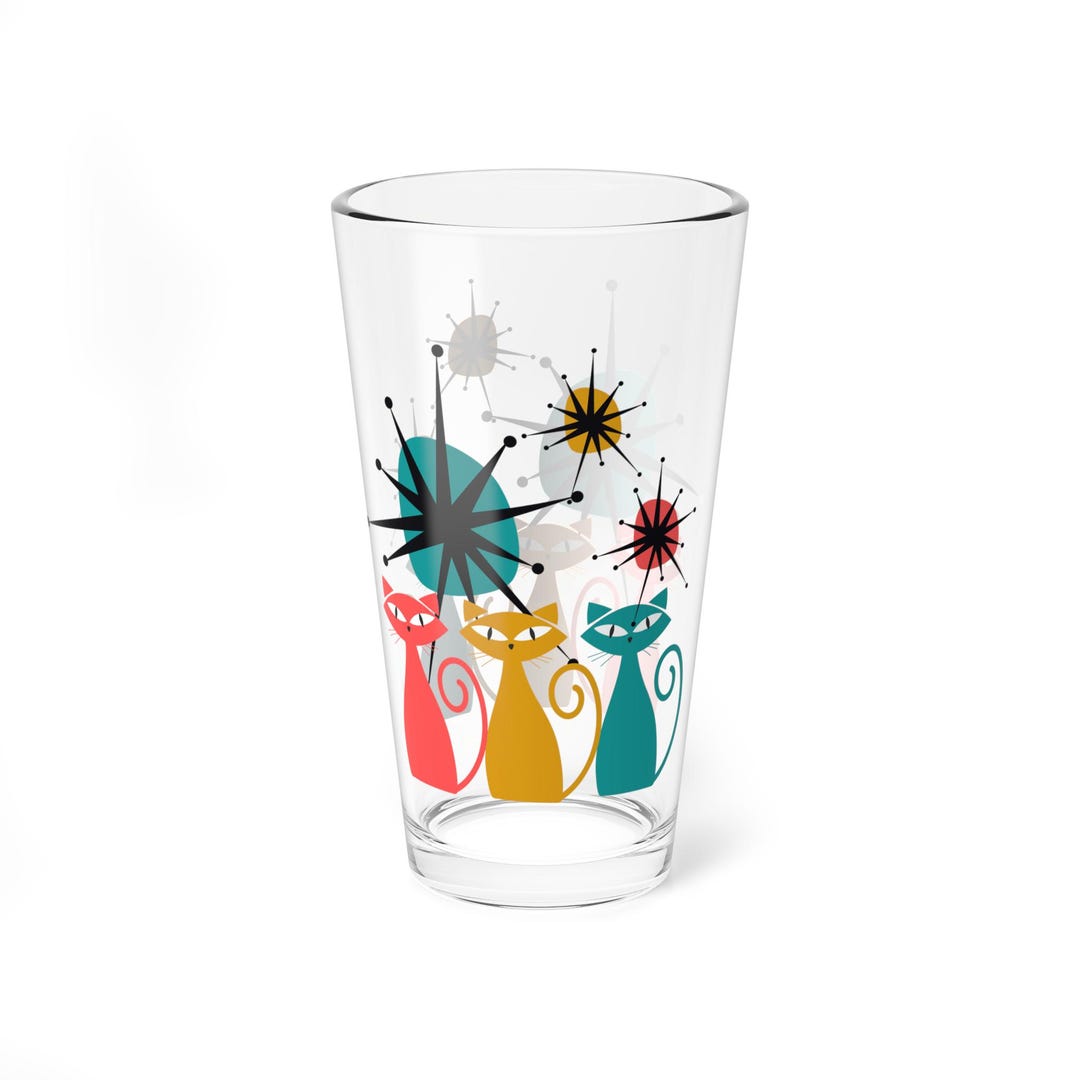 Retro Atomic Cat Glass, Colorful Cat Glassware, Fun Cocktail Glass ...