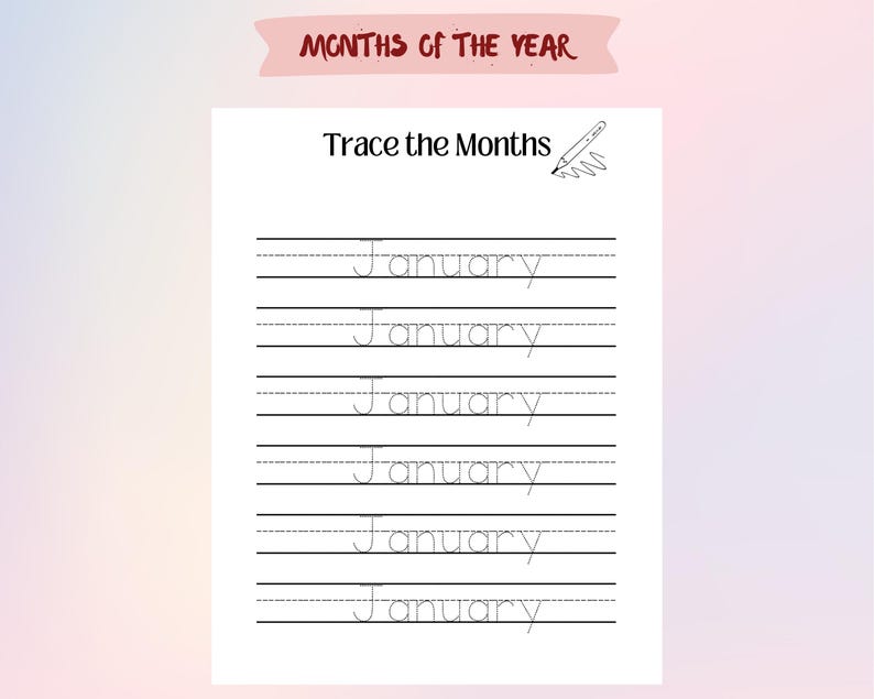Tracing Months Preschool Worksheets, Months of the Year Tracing ...
