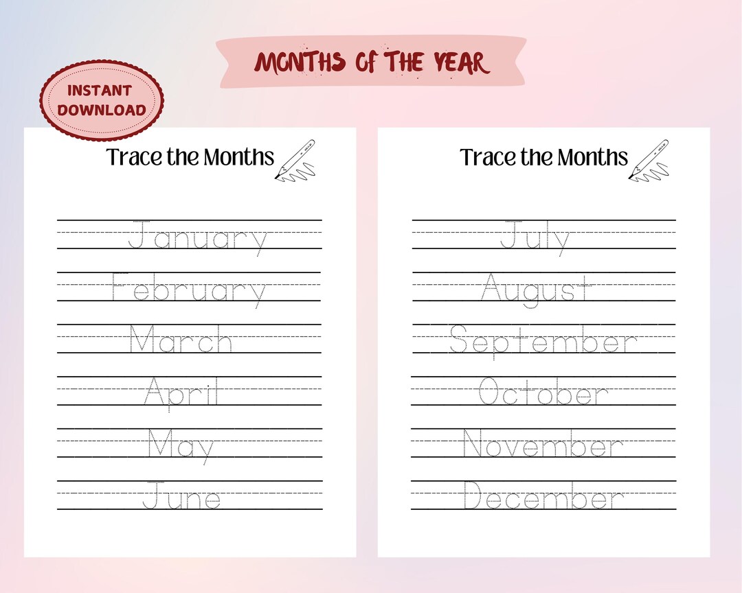 Tracing Months Preschool Worksheets, Months of the Year Tracing ...
