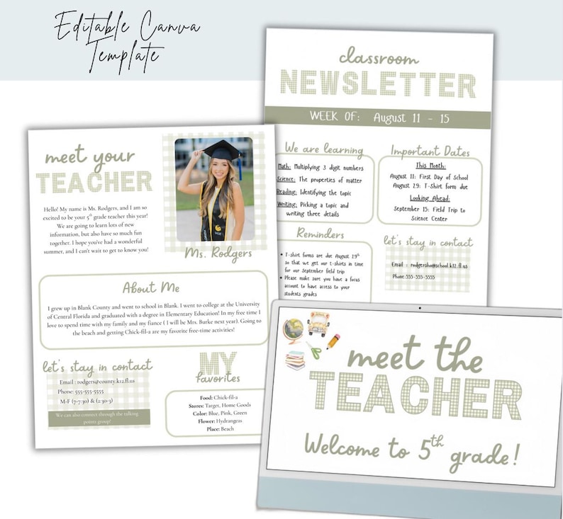 Gingham Teacher Bundle: Meet the Teacher Flyer, Newsletter ...