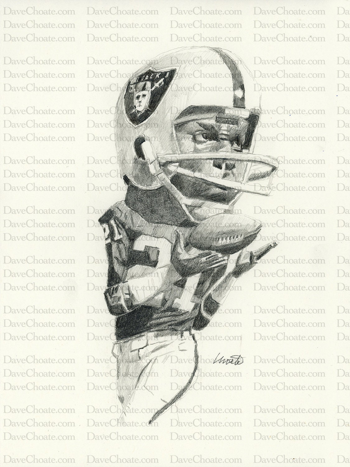 Oakland Raiders, Cliff Branch original pencil drawing - Craft Supplies ...