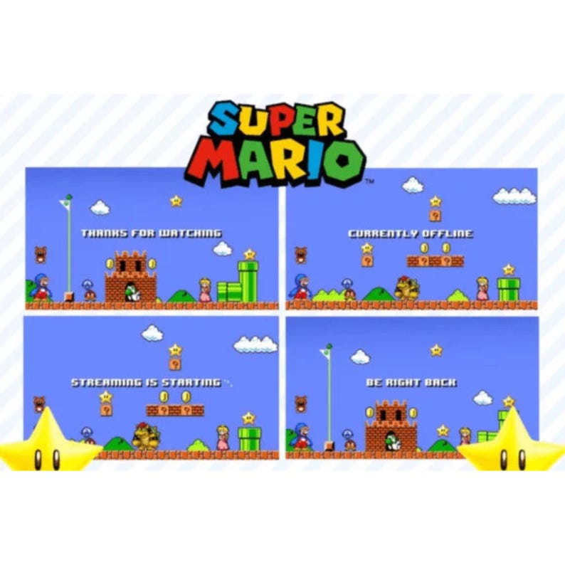 Mario Bros Twitch Animated Screens, Twitch Overlay Package Stream ...