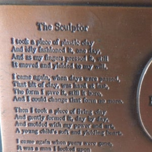 Copper Poem Bookend. Copper "the Sculptor" Poem Shelf Sitter. Raising a ...