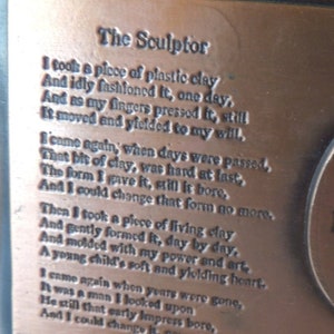 Copper Poem Bookend. Copper "the Sculptor" Poem Shelf Sitter. Raising a ...