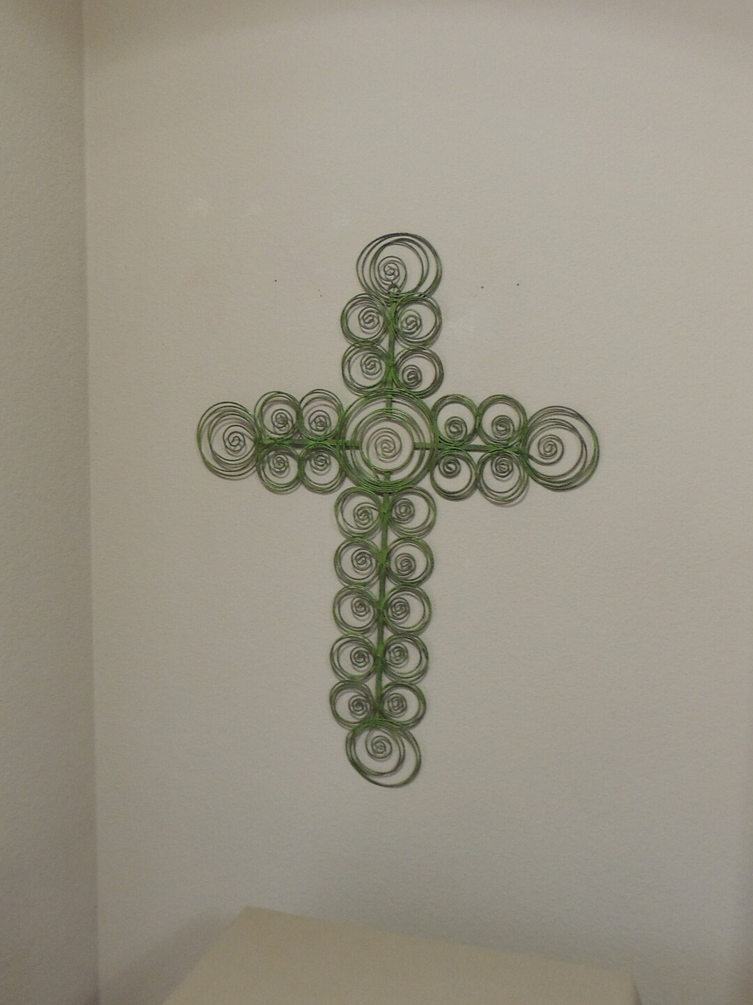 Large Rustic Cross Wall Hanging. Unusual Green Metal Religious Wall ...