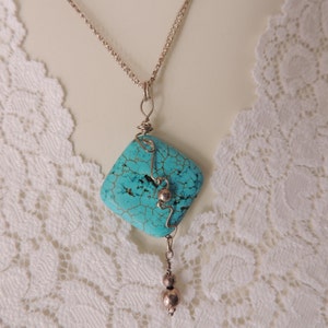 Vintage Handmade Square Turquoise Pendant. Southwestern Style Turquoise ...