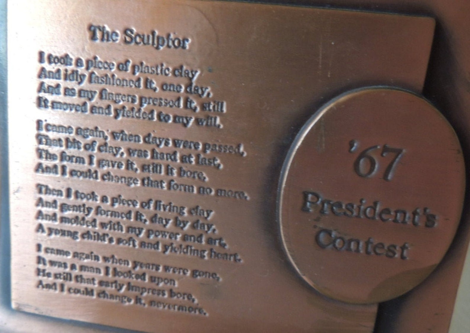 Copper Poem Bookend. Copper the Sculptor Poem - Etsy