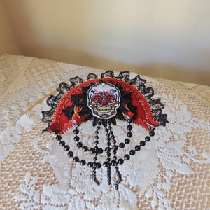 Sugar Skull Hair Barrette. Black and Red Skull Hair Accessory Clip ...