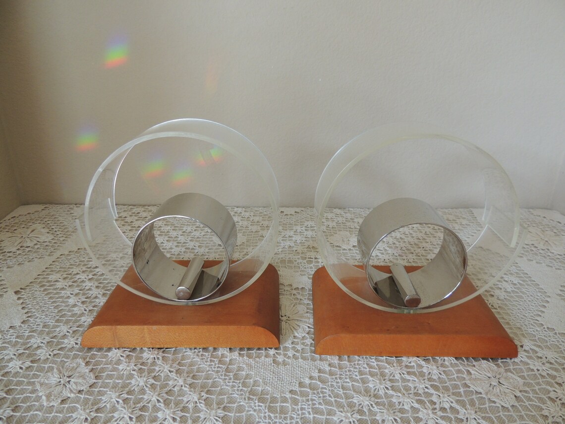 Round Wood Bookends. Art Deco Style Bookends. Plastic Wood - Etsy