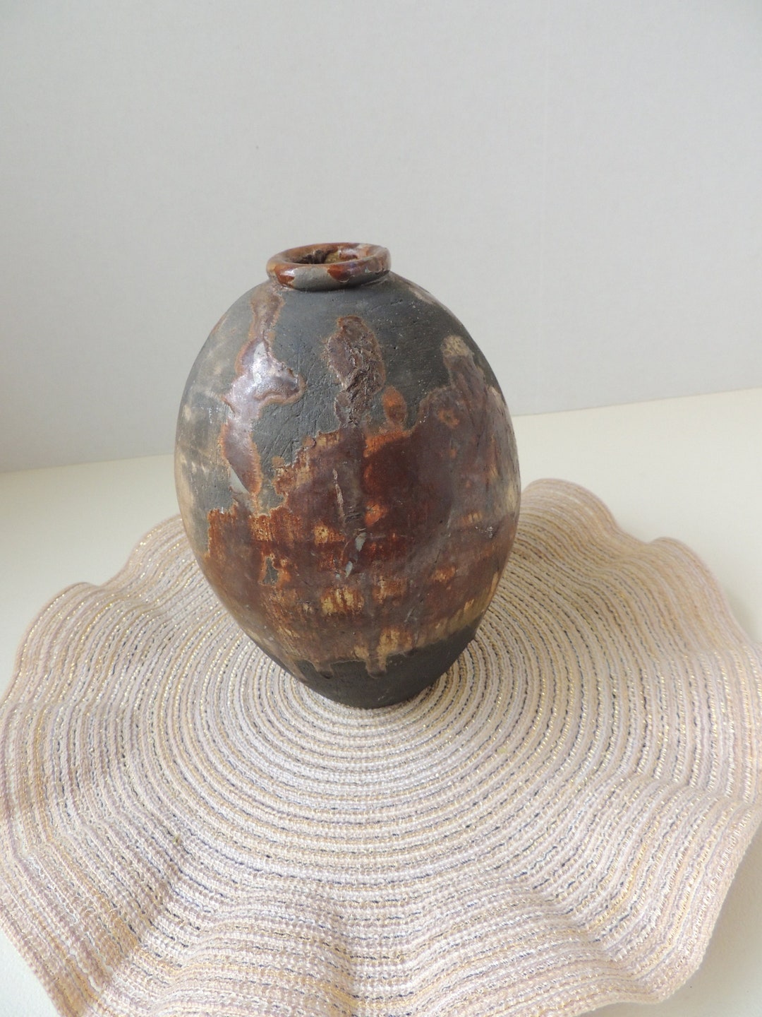 DHM Hand Crafted Pottery Vase. Mottled Brown Clay Pot. - Etsy