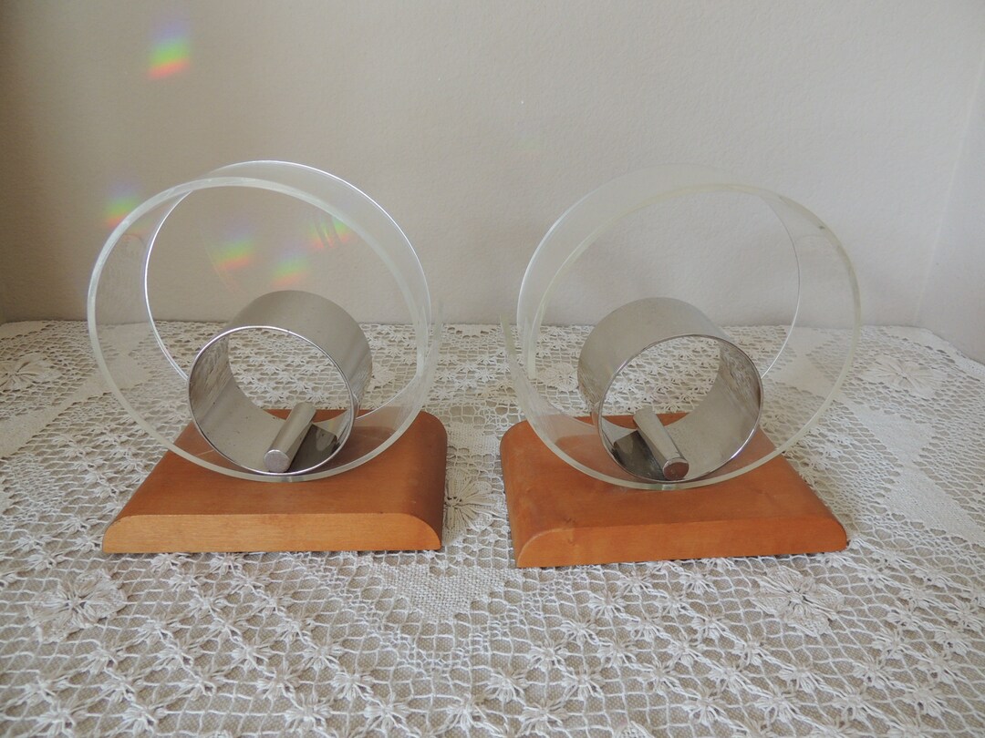 Round Wood Bookends. Art Deco Style Bookends. Plastic Wood - Etsy