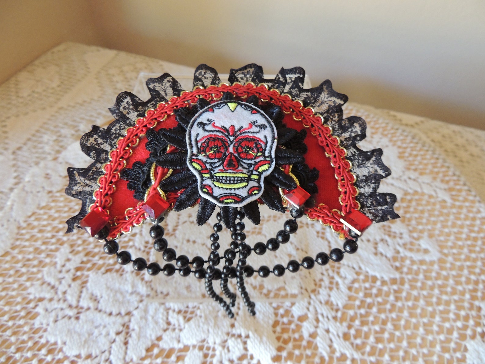 Sugar Skull Hair Barrette. Black and Red Skull Hair Accessory - Etsy