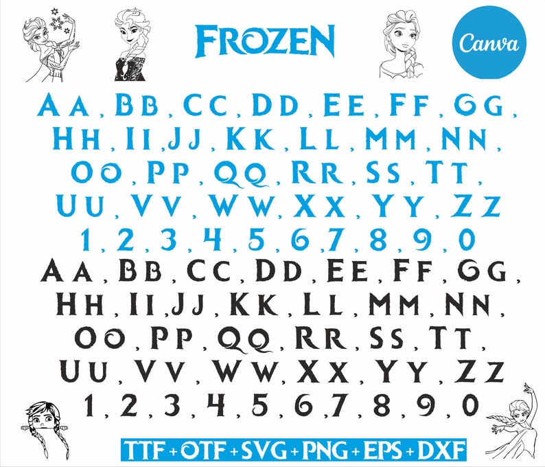 Frozen Font Svg Layered Files, Frozen Alphabet Letters and Numbers Dxf ...