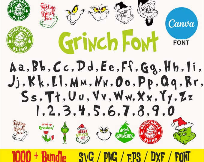 Grinch Font SVG Bundle: Christmas Doodle Letters (SVG, PNG) - Etsy
