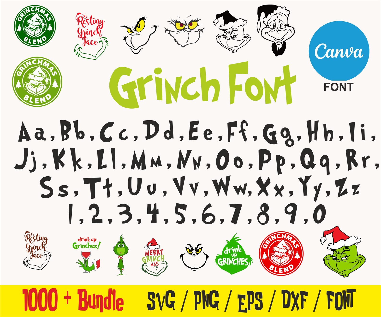 Green Font Svg Bundle, Green Character Font, Christmas Holiday Fonts ...