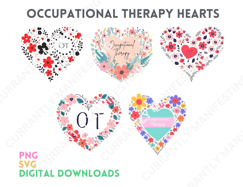 Occupational Therapy Hearts SVG PNG, OT Digital Download 20 Decorative ...