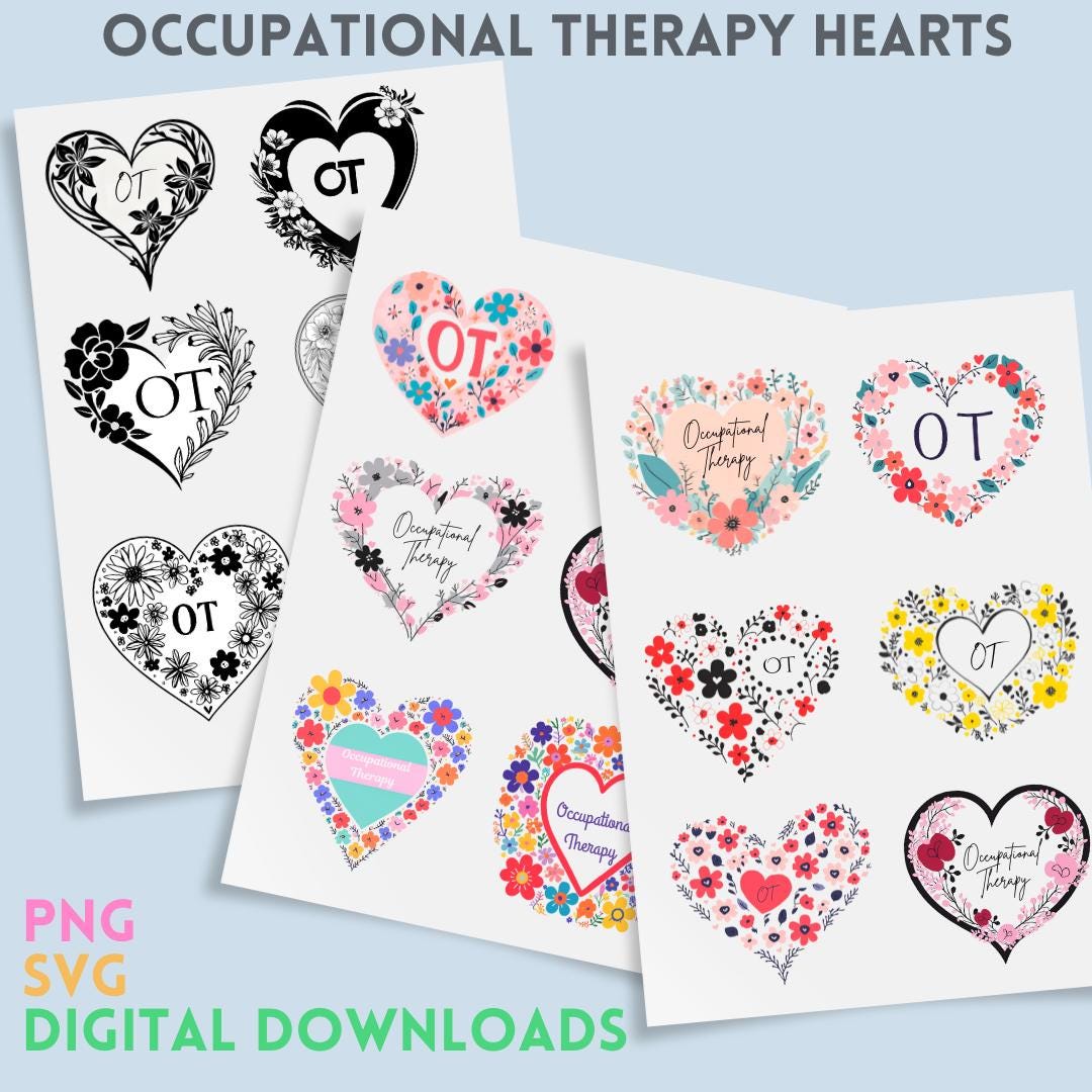 Occupational Therapy Hearts SVG PNG, OT Digital Download 20 Decorative ...
