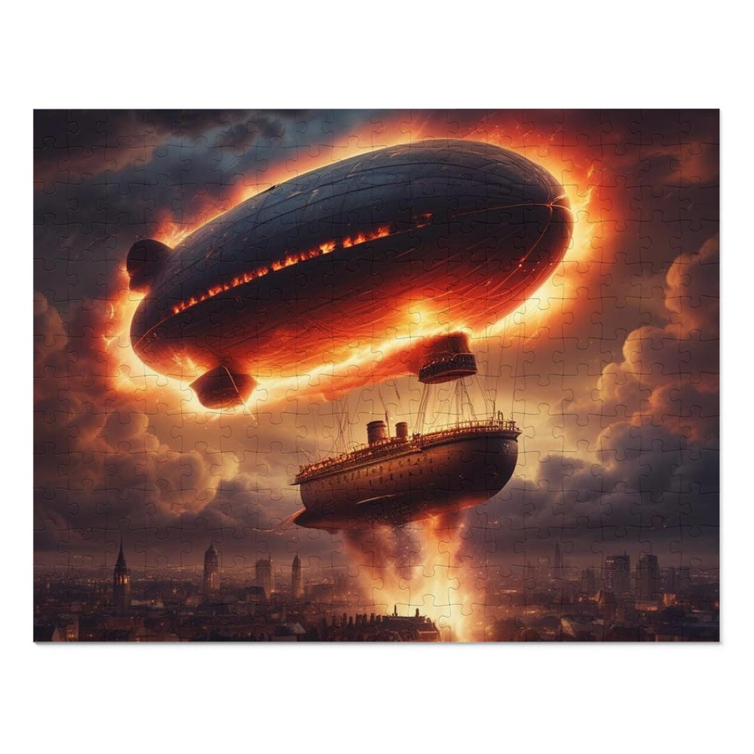 Jigsaw Puzzle, Fiery Zeppelin Vivid Imagery Fantasy Folklore, Tin Box ...