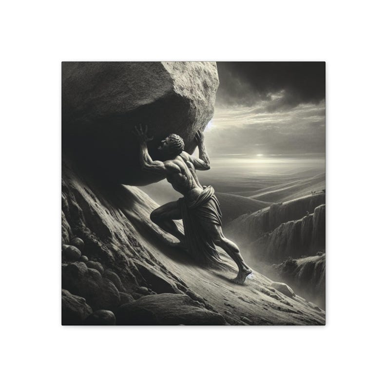 Sisyphus And The Stone Canvas Never Give Up With Symbol Greek 5260