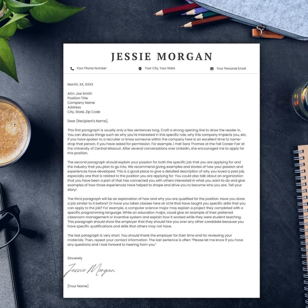 Professional Cover Letter Template, Canva Cover Letter Design, Resume ...