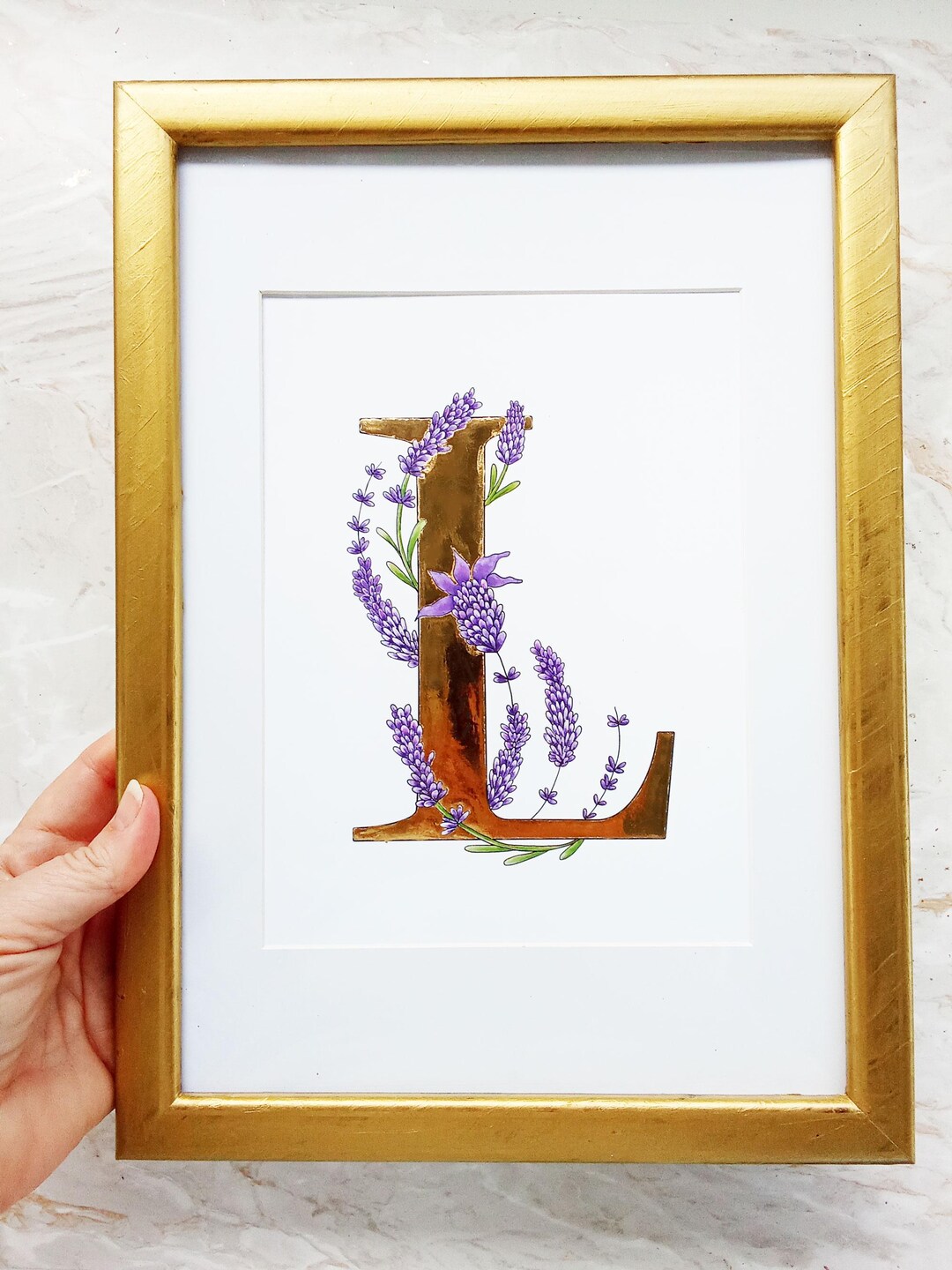 Hand Gilded Gift, Letter L for Lavender Print, Wall Art Monogram ...