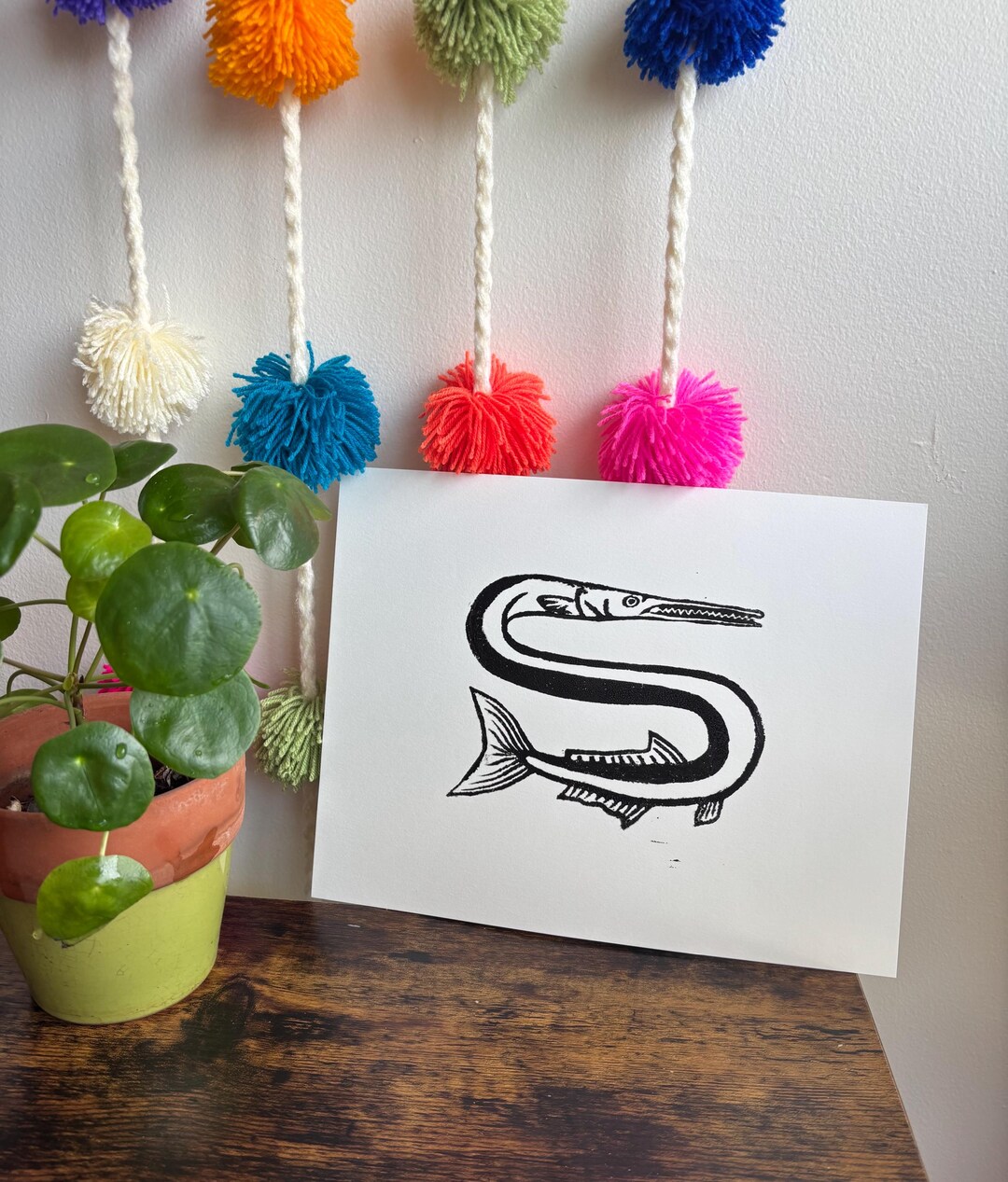 Hand-carved Needlefish Linocut: Black and White Coastal Wall Art - Etsy