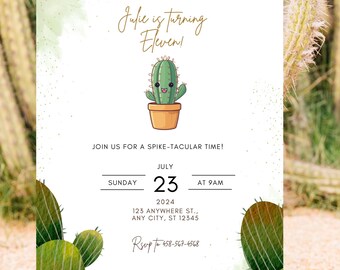 Cactus Birthday Invitation, Editable Cactus Party Invite, Cute Birthday ...