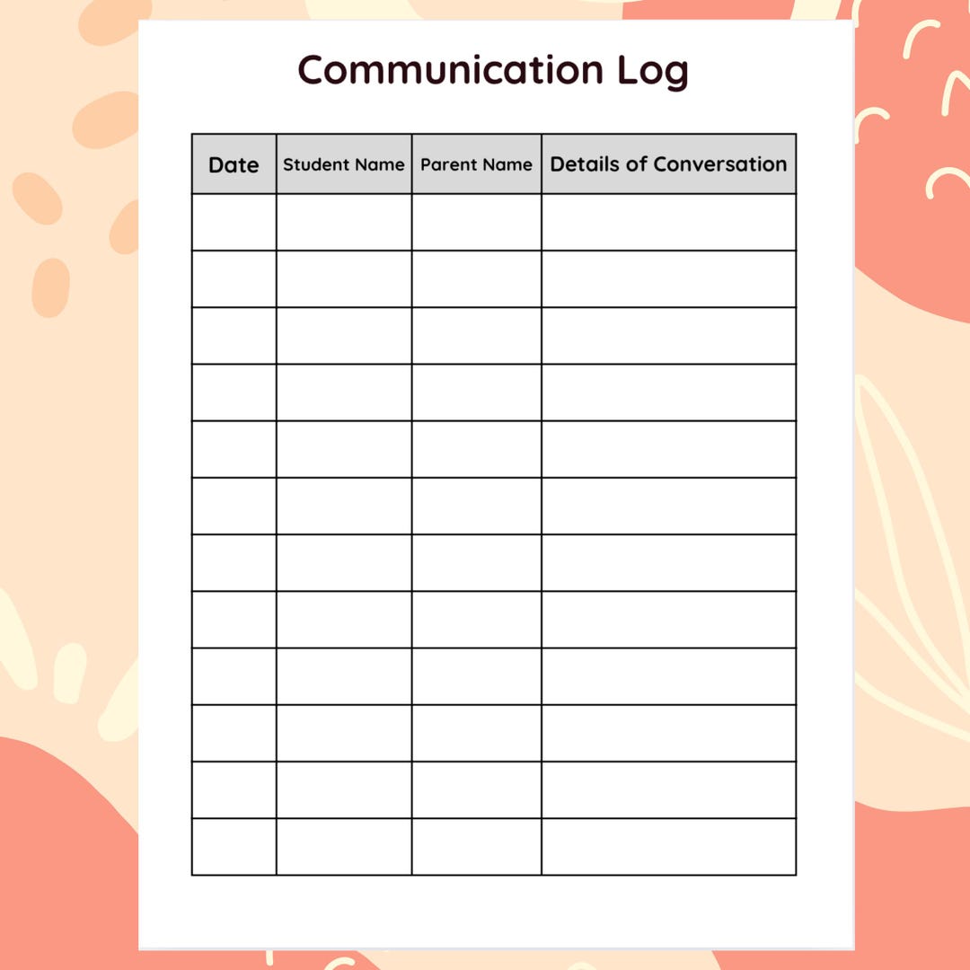 Parent Communication Log, Family Communication Log, Printable, Parent ...