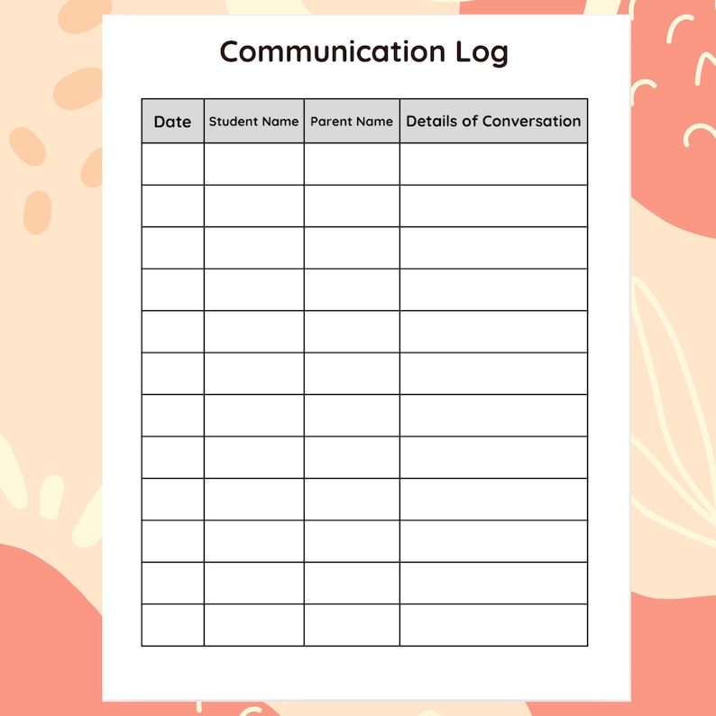 Parent Communication Log, Family Communication Log, Printable, Parent ...