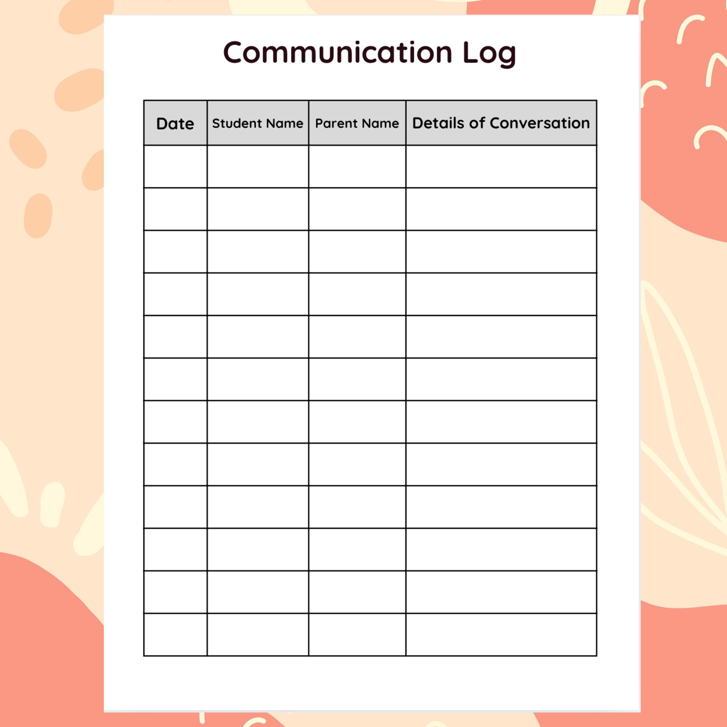 Parent Communication Log, Family Communication Log, Printable, Parent ...