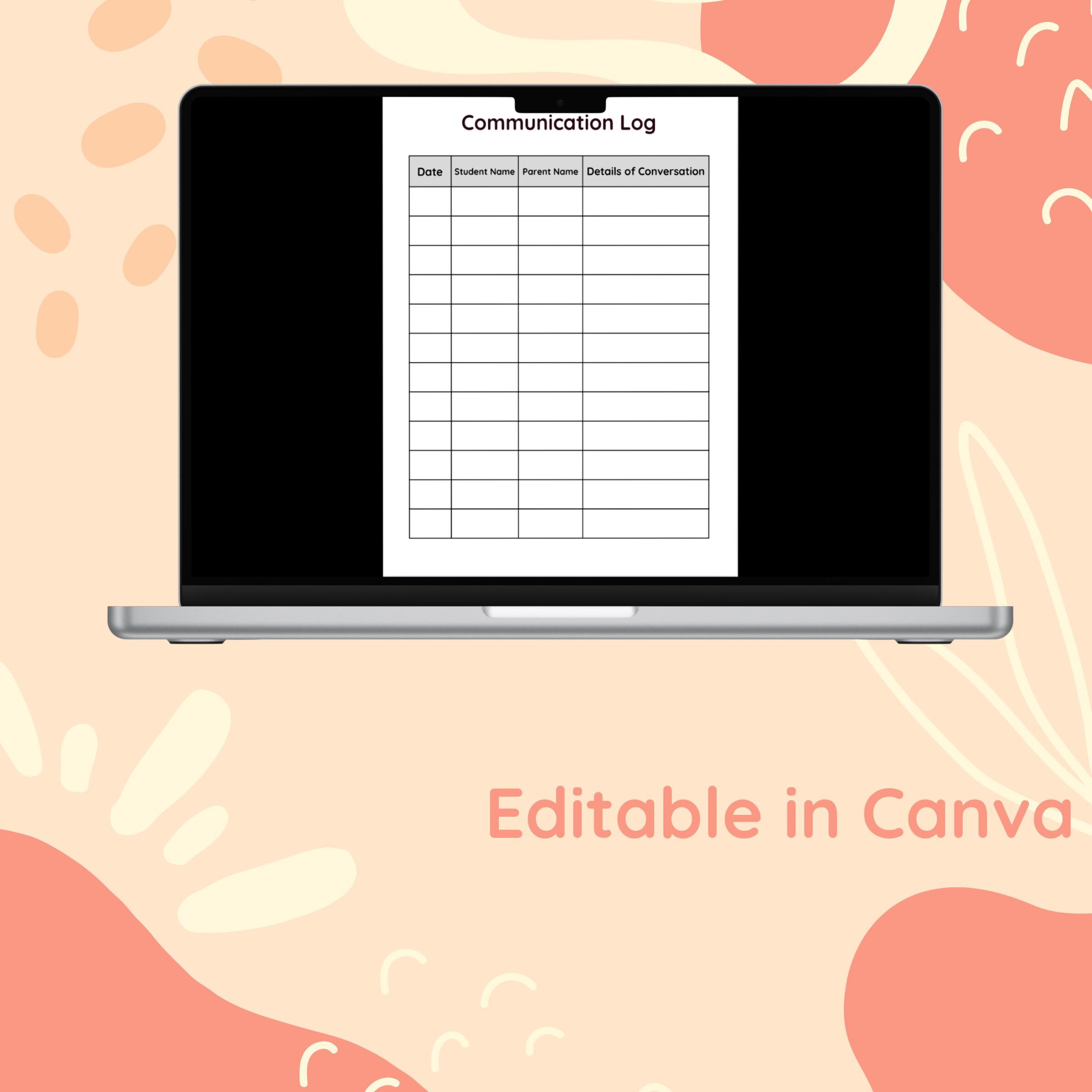 Parent Communication Log, Family Communication Log, Printable, Parent ...