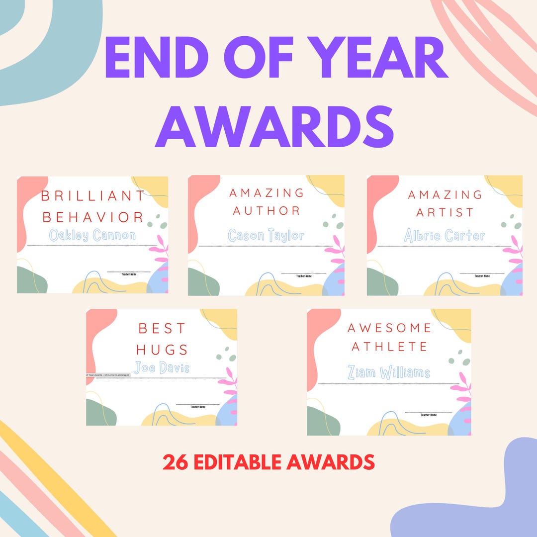 26 Student Award Certificates, Classroom End of Year Certificate, Most ...