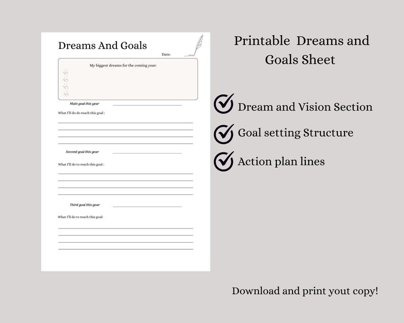 Printable Goals and Dreams Sheet - Etsy