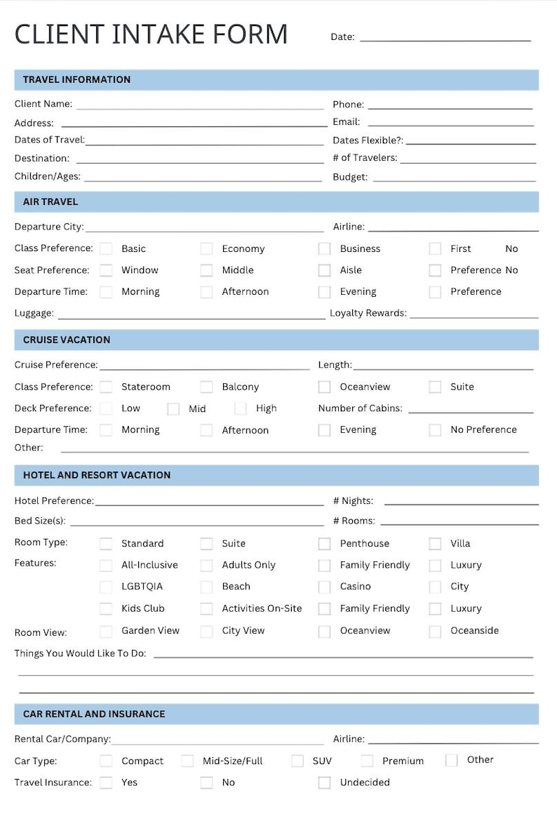 Customizable Client Intake Form - Multi-color Digital PDF - Remarkable ...