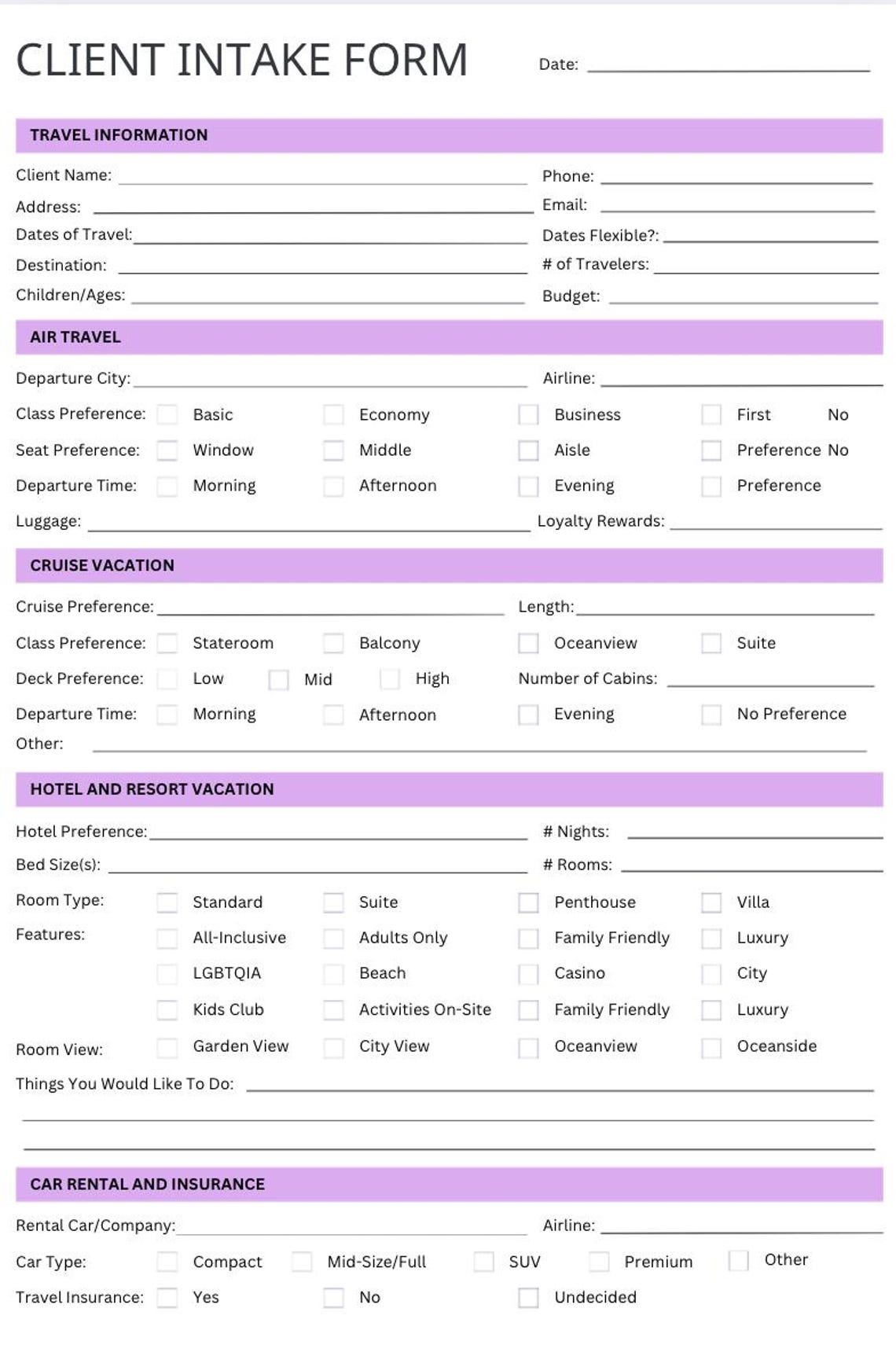 Customizable Client Intake Form - Multi-color Digital PDF - Remarkable ...