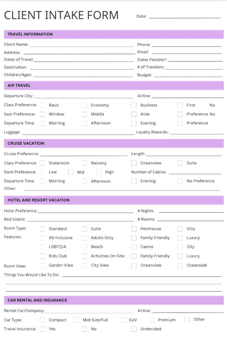 Customizable Client Intake Form - Multi-color Digital PDF - Remarkable ...