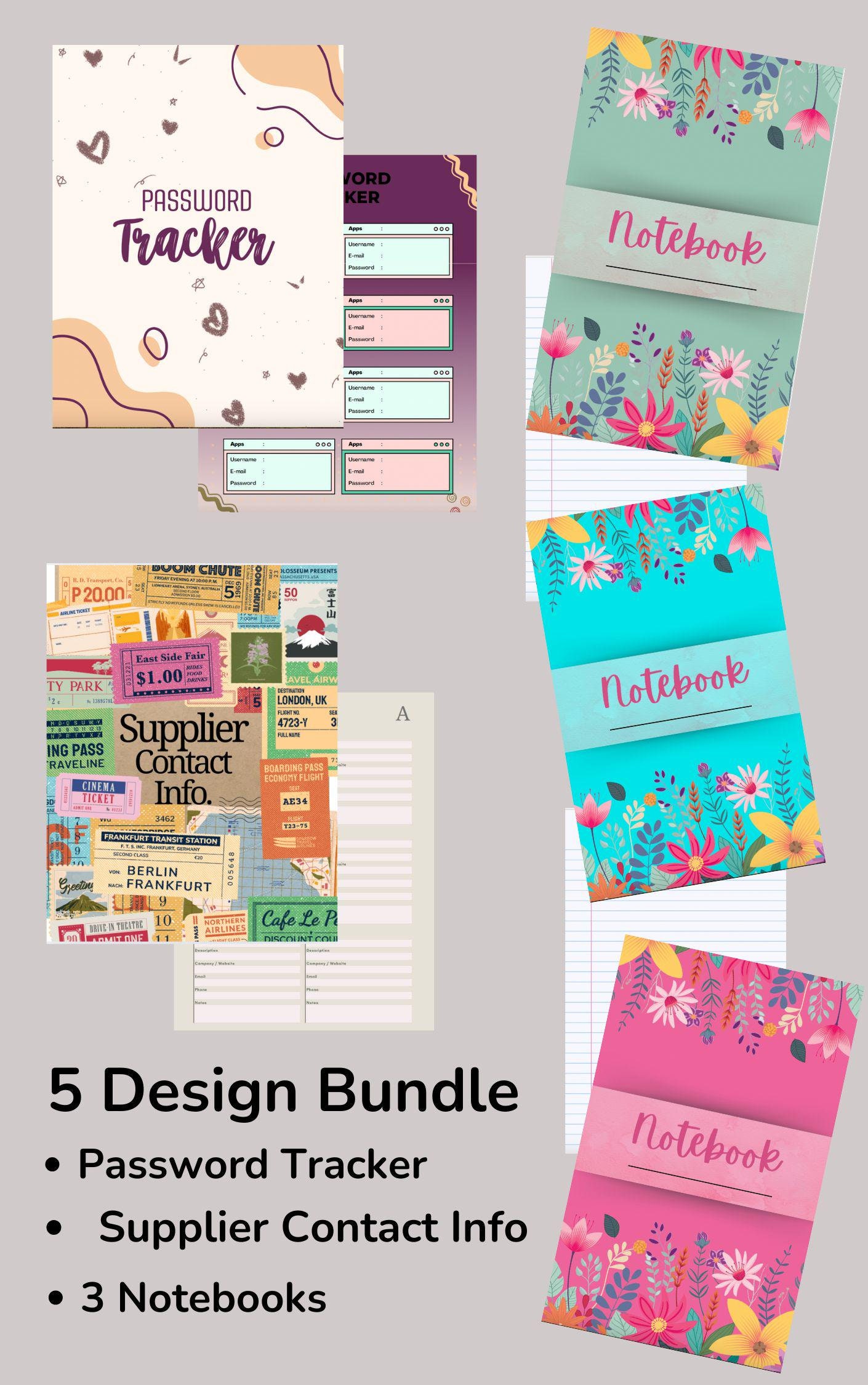 Digital Notebook Bundle and Organizer Collection | Password Tracker ...