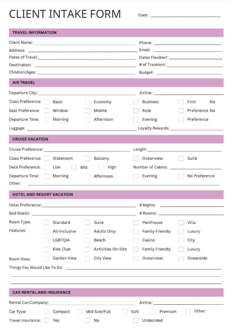 Customizable Client Intake Form - Multi-color Digital PDF - Remarkable ...