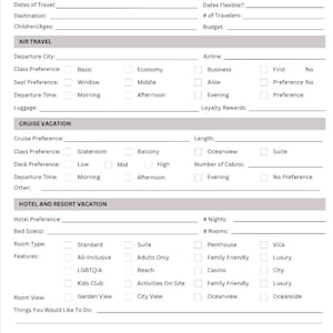 Customizable Travel Agent Client Intake Form (digital PDF) - Etsy