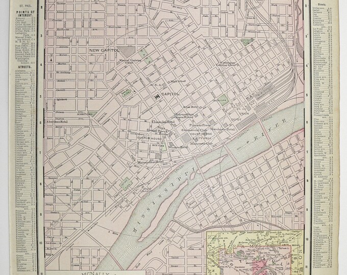 1900 St Paul MN Map Minneapolis, Twin Cities Map, City Street Vintage ...