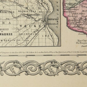 Antique Wisconsin Map, Original 1856 Colton Map, Wisconsin Gift for ...