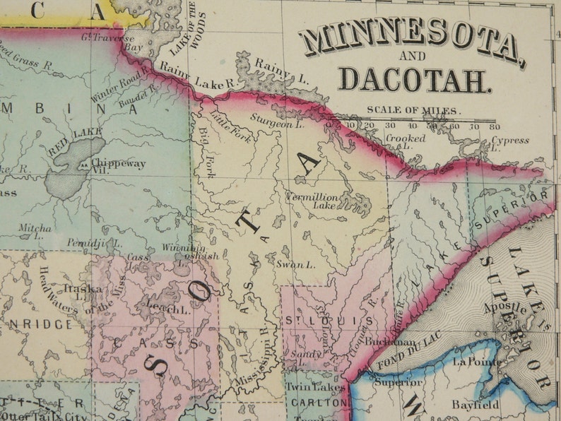 1860 Mitchell Minnesota and Dacotah Map Original Antique Map | Etsy