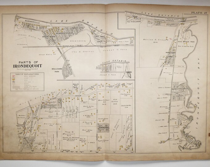 Irondequoit NY Large Antique Map, 1902 Plat Map, Rochester New York ...