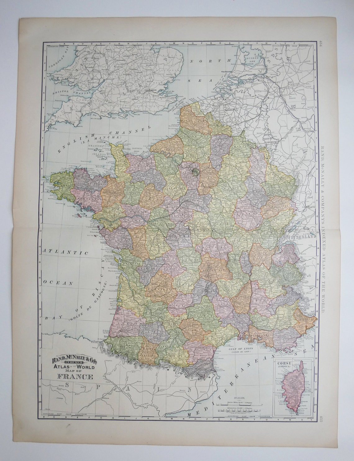 1892 Large Map of France, Original Antique Rand Mcnally France Map ...
